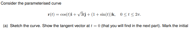 Solved Consider the parameterised curve r(t) = cos(t)i + | Chegg.com