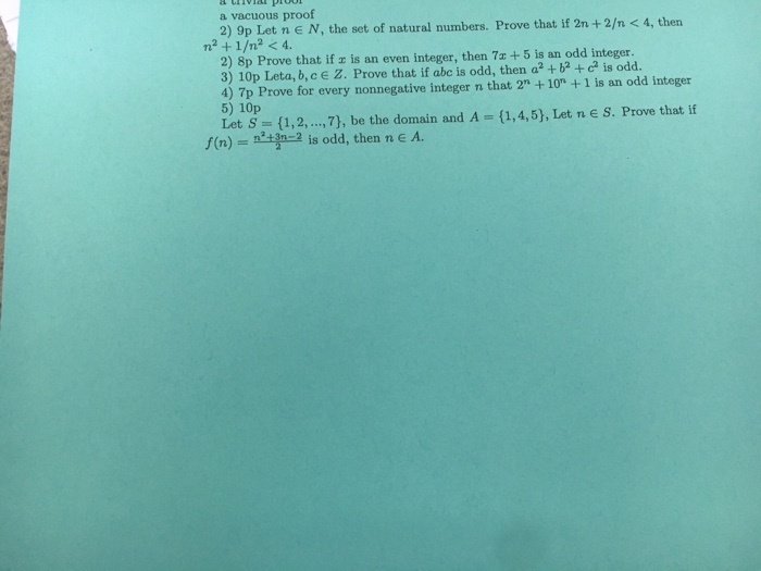 Solved a vacuous proof 2) 9p Let n e N, the set of natural | Chegg.com