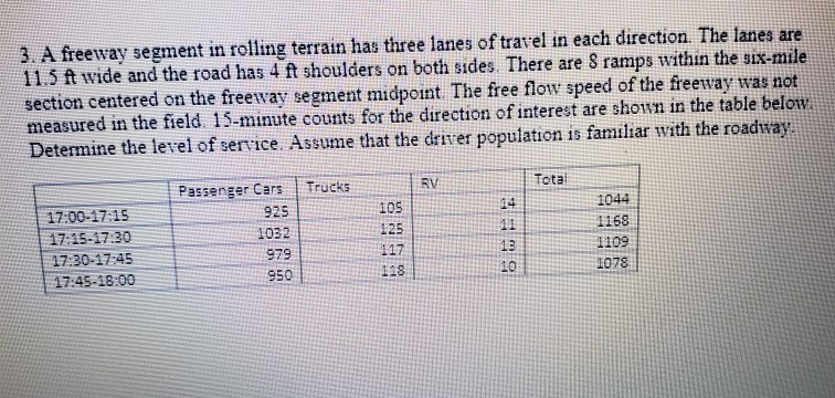 Solved 3. A freeway segment in rolling terrain has three | Chegg.com