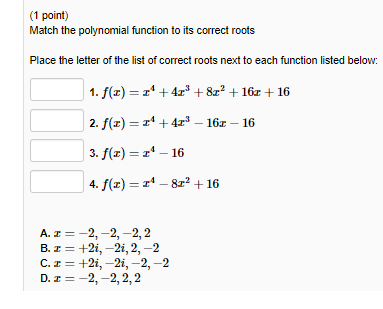 Solved (1 point) Match the polynomial function to its | Chegg.com