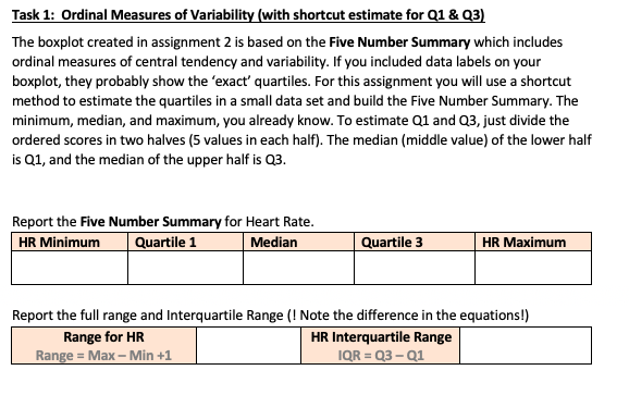 Solved Task 1: Ordinal Measures of Variability (with | Chegg.com