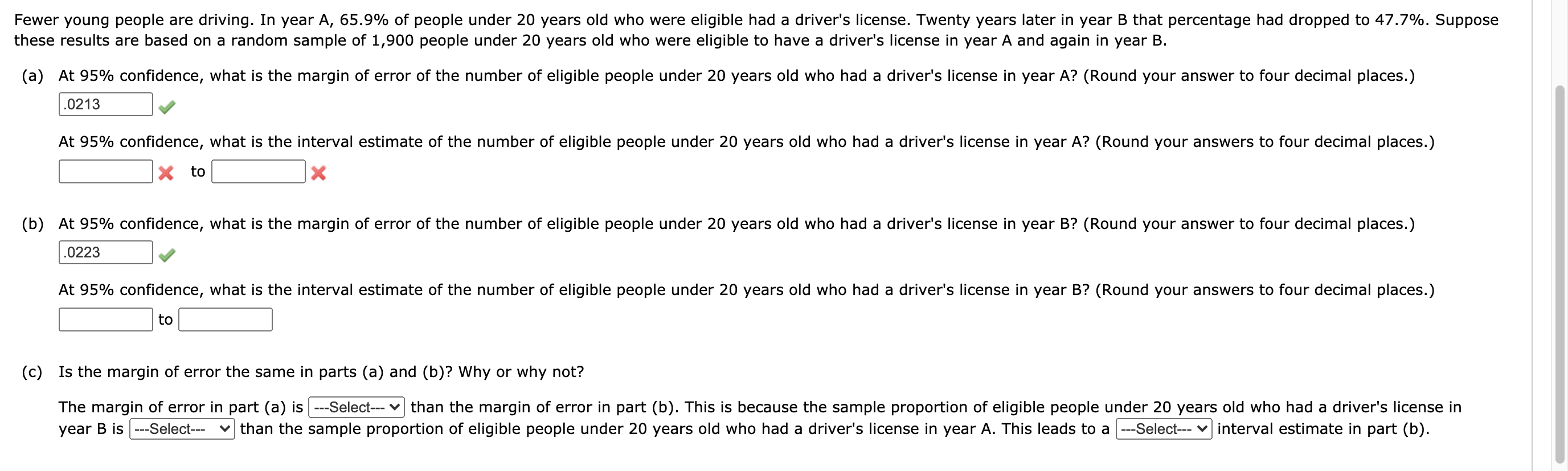 Solved Fewer young people are driving. In year A, 65.9% of | Chegg.com