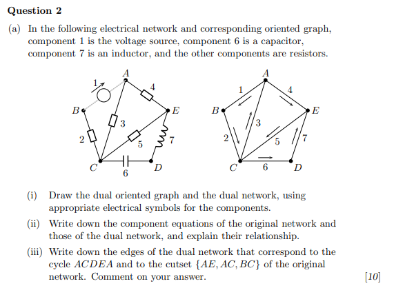 Solved Question 2 (a) In the following electrical network | Chegg.com