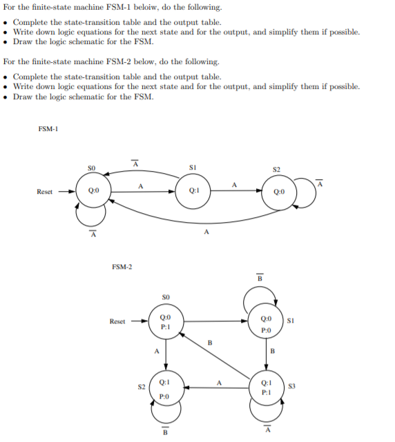Solved For the finite-state machine FSM-1 beloiw, do the | Chegg.com