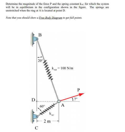 Solved Determine the magnitude of the force P and the spring | Chegg.com