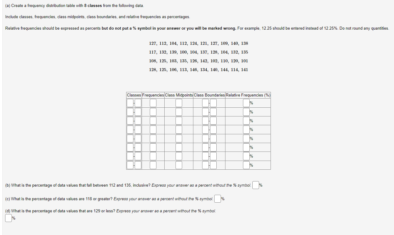 Solved (a) Create a frequency distribution table with | Chegg.com
