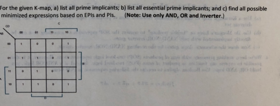 Solved For the given K-map, a) list all prime implicants; b) | Chegg.com