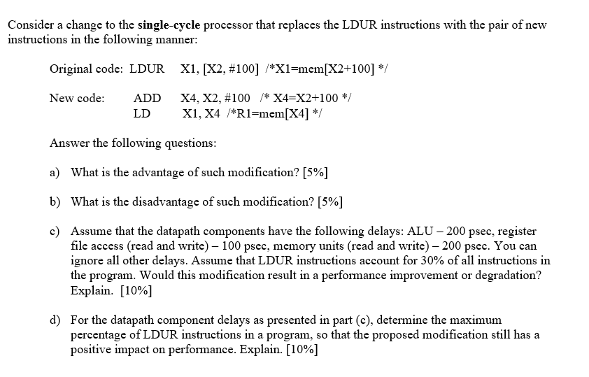 Solved Consider a change to the single-cycle processor that | Chegg.com