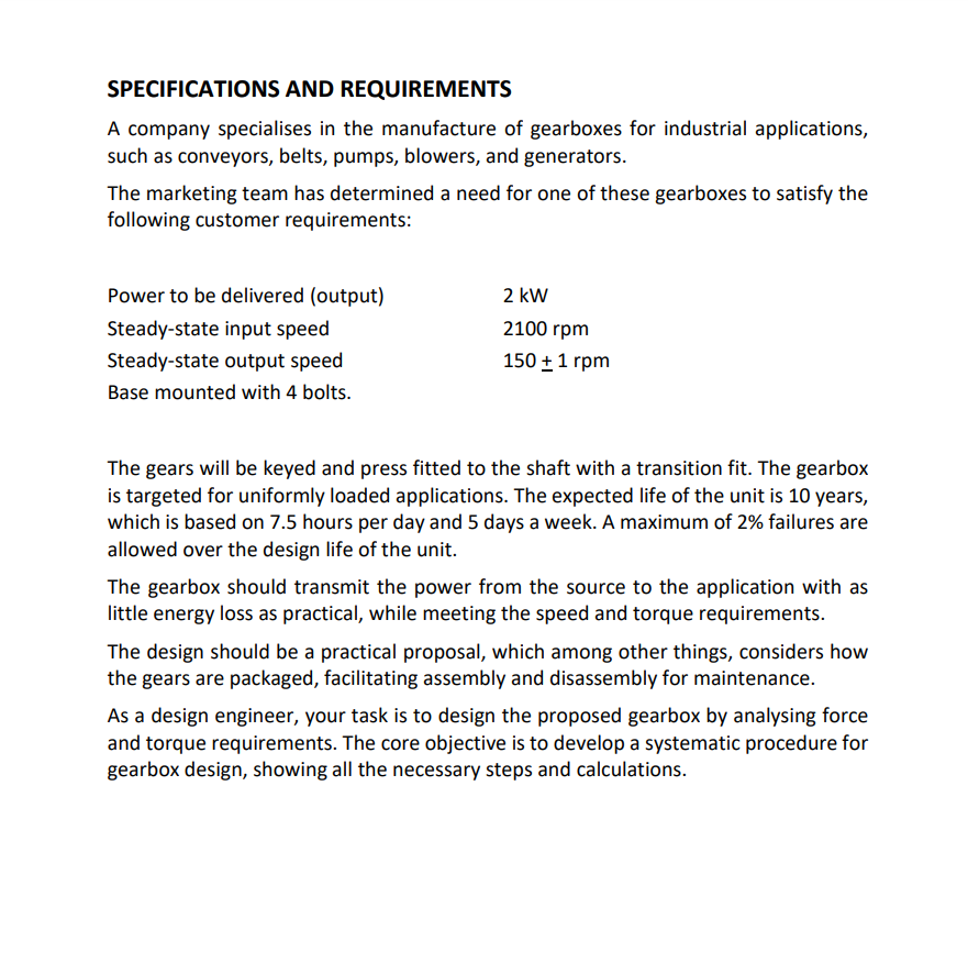Solved SPECIFICATIONS AND REQUIREMENTS A company specialises | Chegg.com