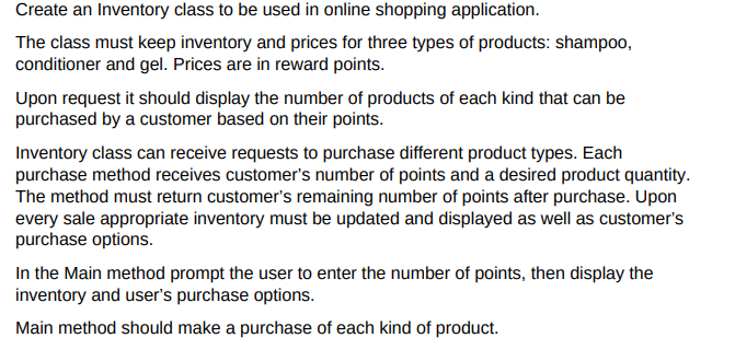 Solved Create an Inventory class to be used in online | Chegg.com