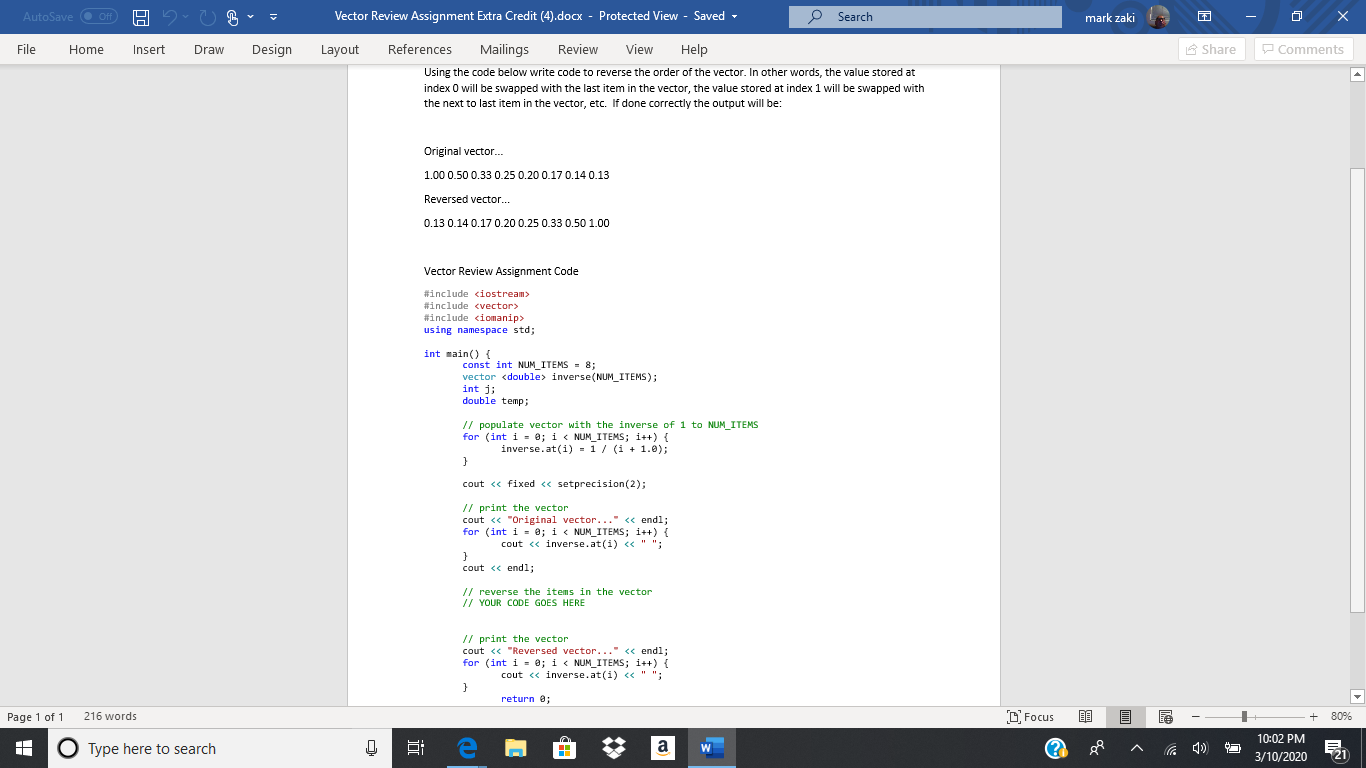 Solved AutoSave of H OPE Vector Review Assignment Extra | Chegg.com