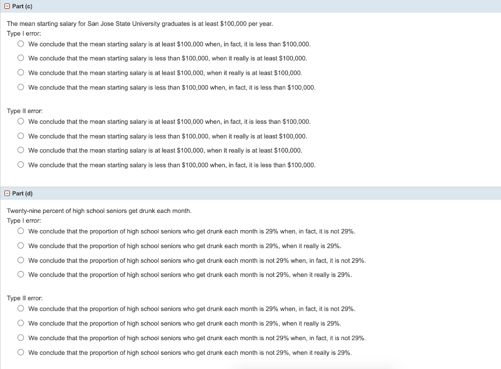 Solved State the Type I and Type II errors in complete | Chegg.com