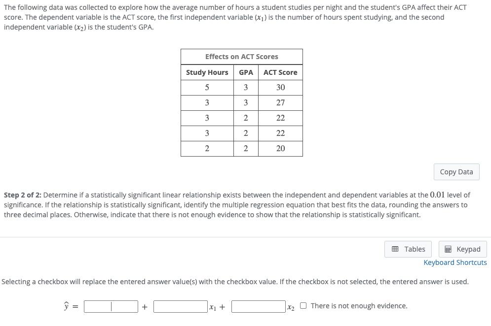Solved The following data was collected to explore how the | Chegg.com