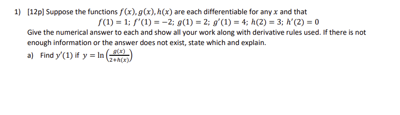 Solved 1) [12p] Suppose the functions f(x),g(x),h(x) are | Chegg.com
