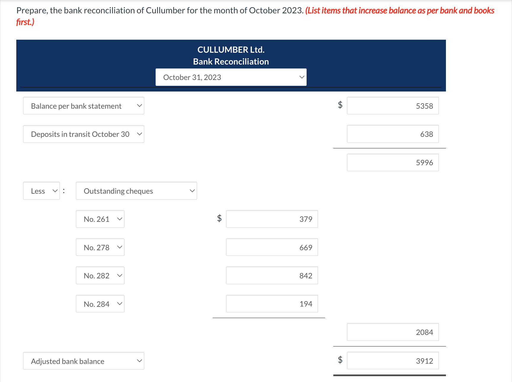 Solved The bank portion of the bank reconciliation of | Chegg.com