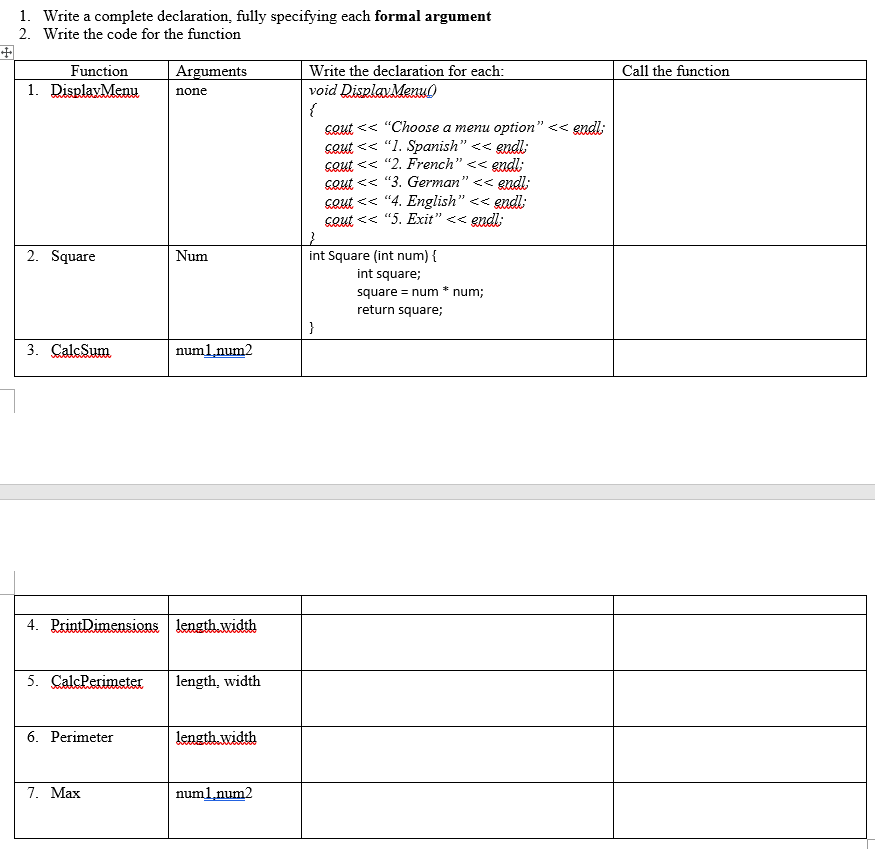 Solved 1. Write a complete declaration, fully specifying | Chegg.com