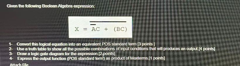 Solved Given the following Boolean Algebra expression: | Chegg.com