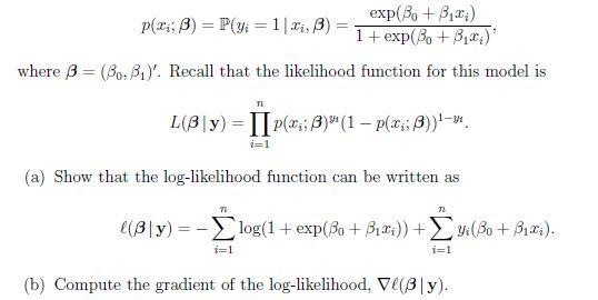 Consider the logistic regression with one predictor | Chegg.com