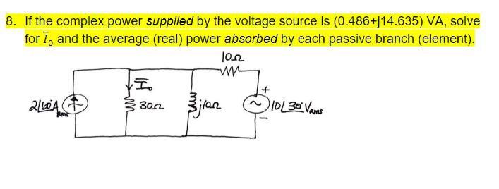 Solved 8. If the complex power supplied by the voltage | Chegg.com