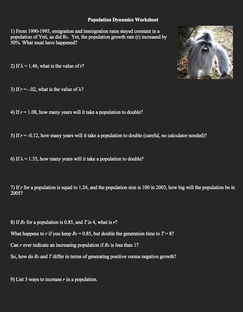 Solved Population Dynamics Worksheet 1) From 1990-1995, | Chegg.com