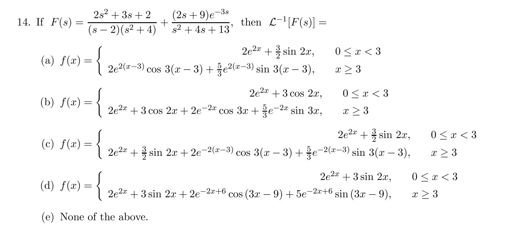 Solved Piecewise function & inverse Laplace | Chegg.com