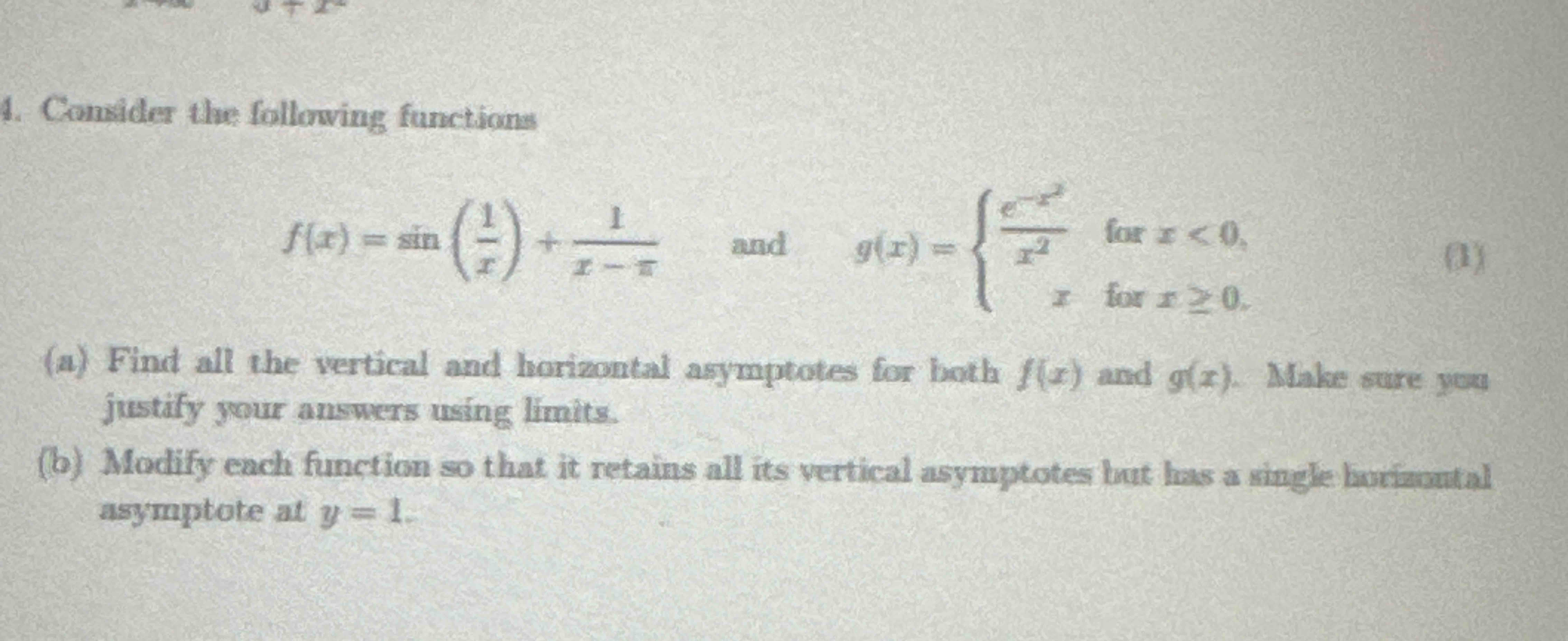 Solved Consider the following functionsf(x)=sin(1x)+1x-π | Chegg.com