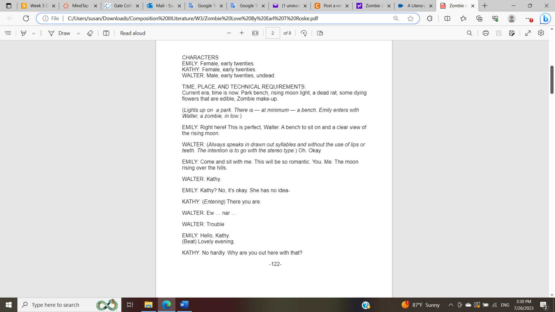 Write A Literary Analysis of Zombie Love Play by Earl | Chegg.com
