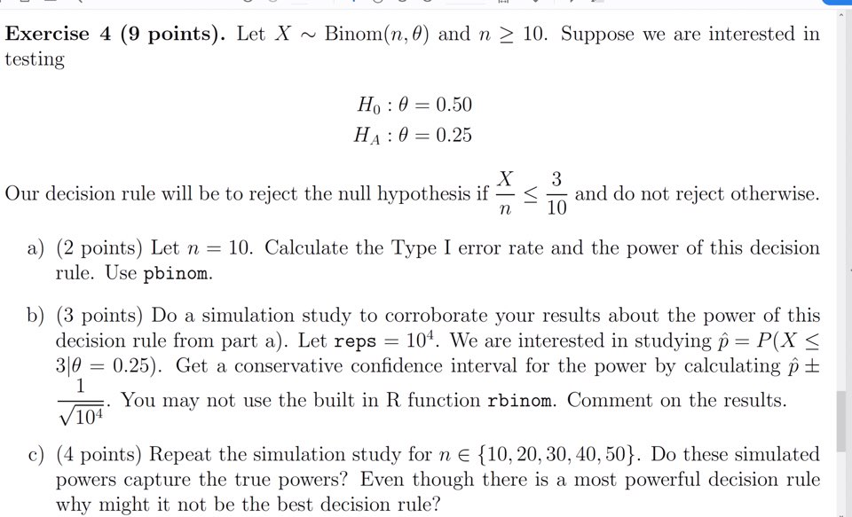 Solved Exercise 4 (9 points). Let X ~ Binom(n, 0) and n 2 | Chegg.com