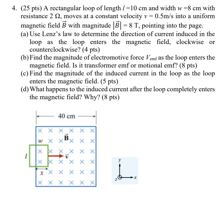 Solved 4. ( 25 pts) A rectangular loop of length l=10 cm and | Chegg.com