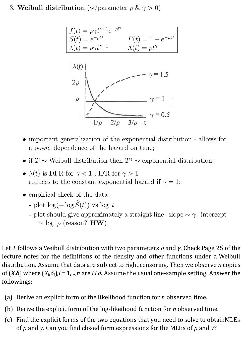 3. Weibull distribution (w/parameter ρ&γ>0 ) | Chegg.com