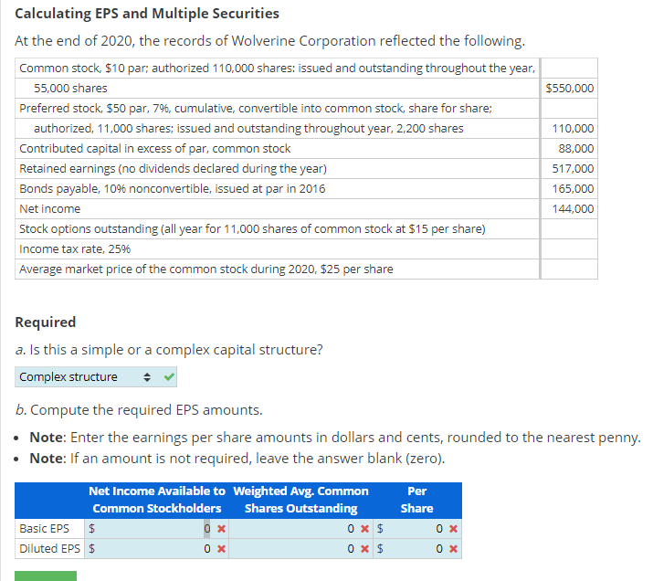 Solved Calculating EPS and Multiple Securities At the end of | Chegg.com