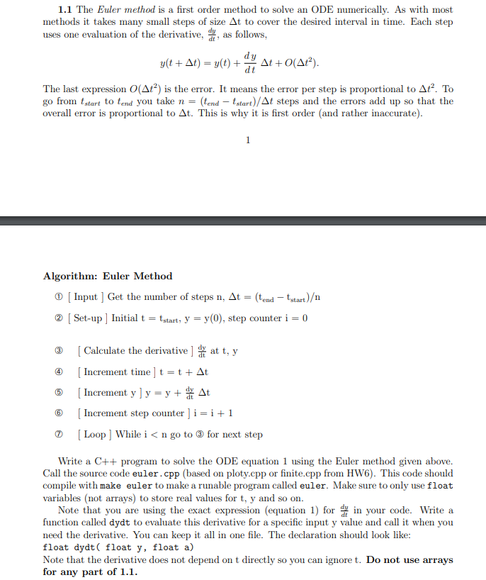 Solved 1.1 The Euler method is a first order method to solve | Chegg.com
