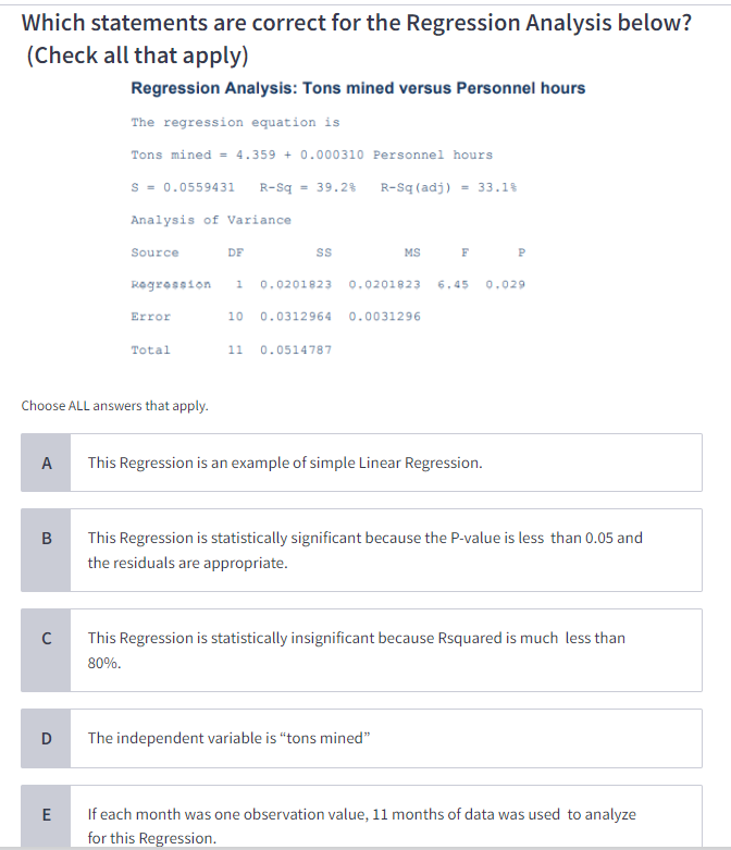 Solved Which statements are correct for the Regression | Chegg.com