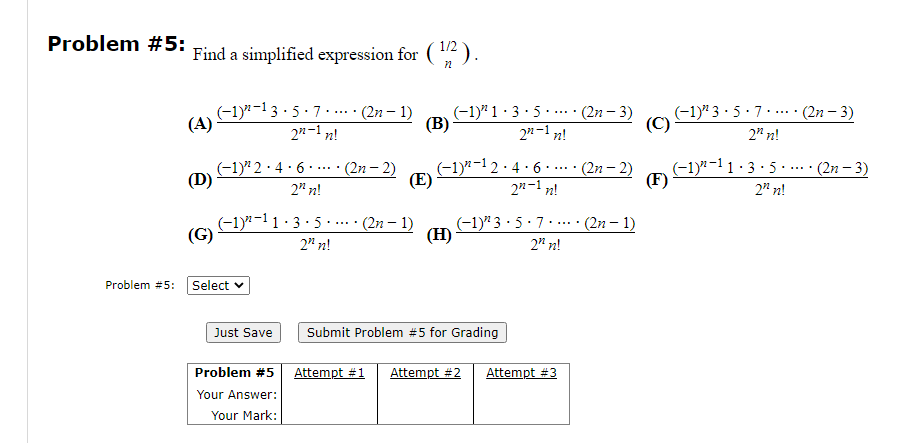 Solved Problem \#5: Find a simplified expression for (1/2n). | Chegg.com