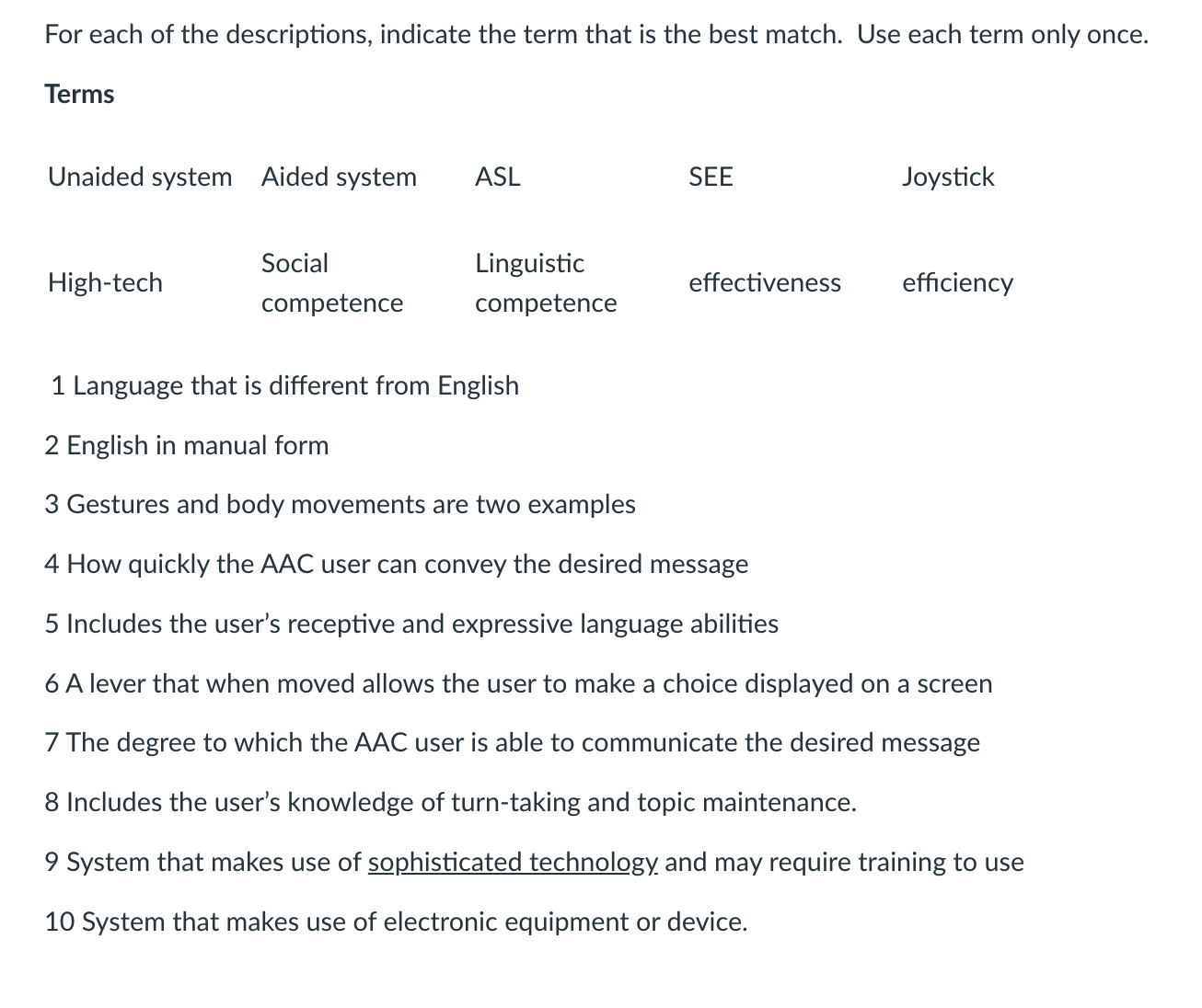Solved For each of the descriptions, indicate the term that | Chegg.com