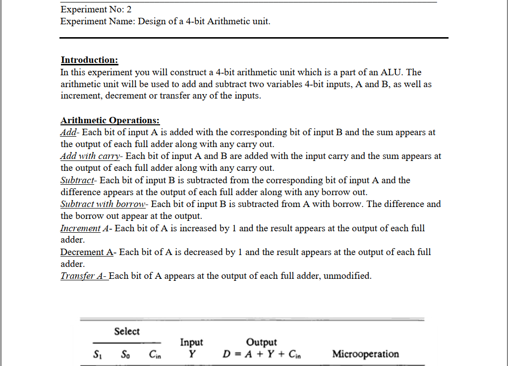 Solved Experiment No: 2 Experiment Name: Design of a 4-bit | Chegg.com