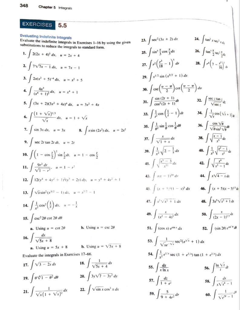 348 Chapter 5 Integrals EXERCISES 5.5 Evaluating | Chegg.com