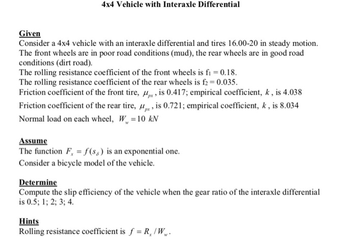 4x4 Vehicle with Interaxle Differential Given | Chegg.com