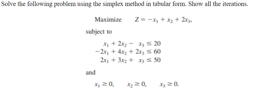 Solved Maximize Z=−x1+x2+2x3, subject to | Chegg.com