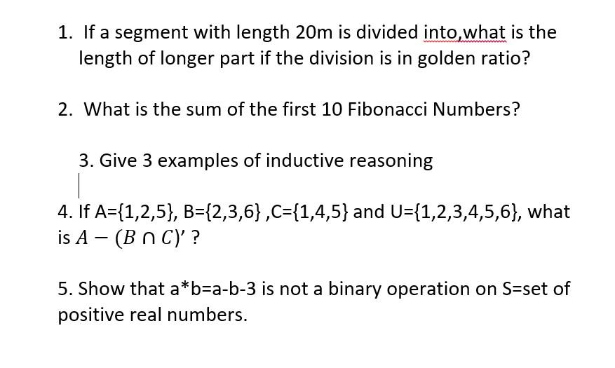 Solved 1. If a segment with length 20 m is divided into, | Chegg.com
