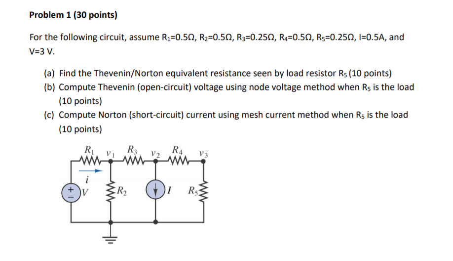 Solved For the following circuit, assume R1=0.5Ω, R2=0.5Ω, | Chegg.com