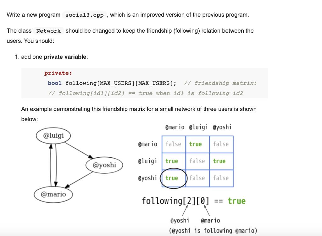 Solved Write a new program social3.cpp, which is an improved | Chegg.com