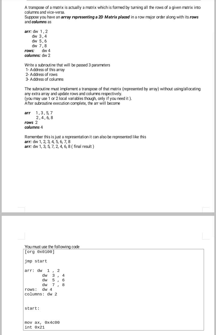 A transpose of a matrix is actually a matrix which is | Chegg.com