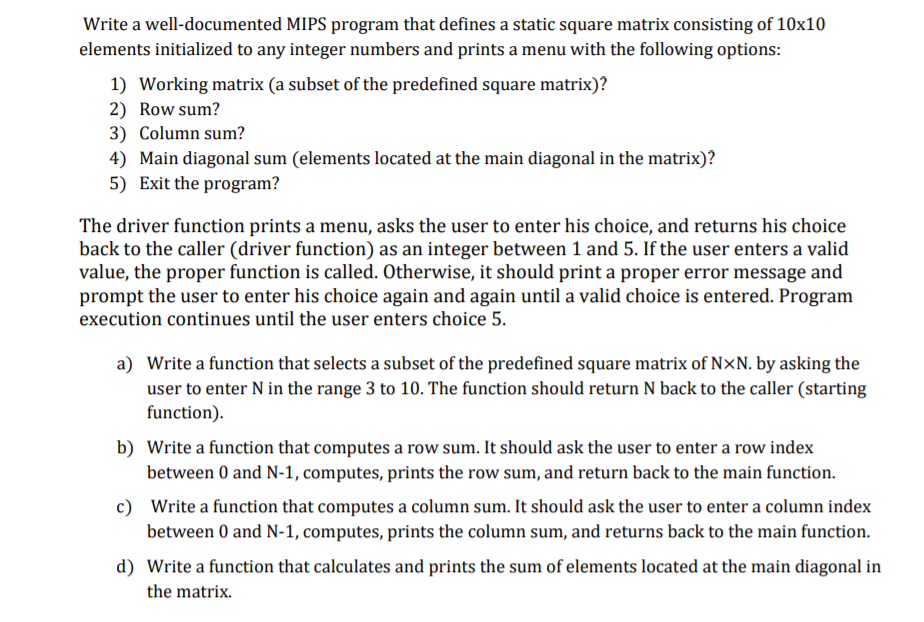 Write a well-documented MIPS program that defines a | Chegg.com