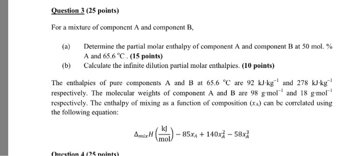 Solved For a mixture of component A and component B, | Chegg.com