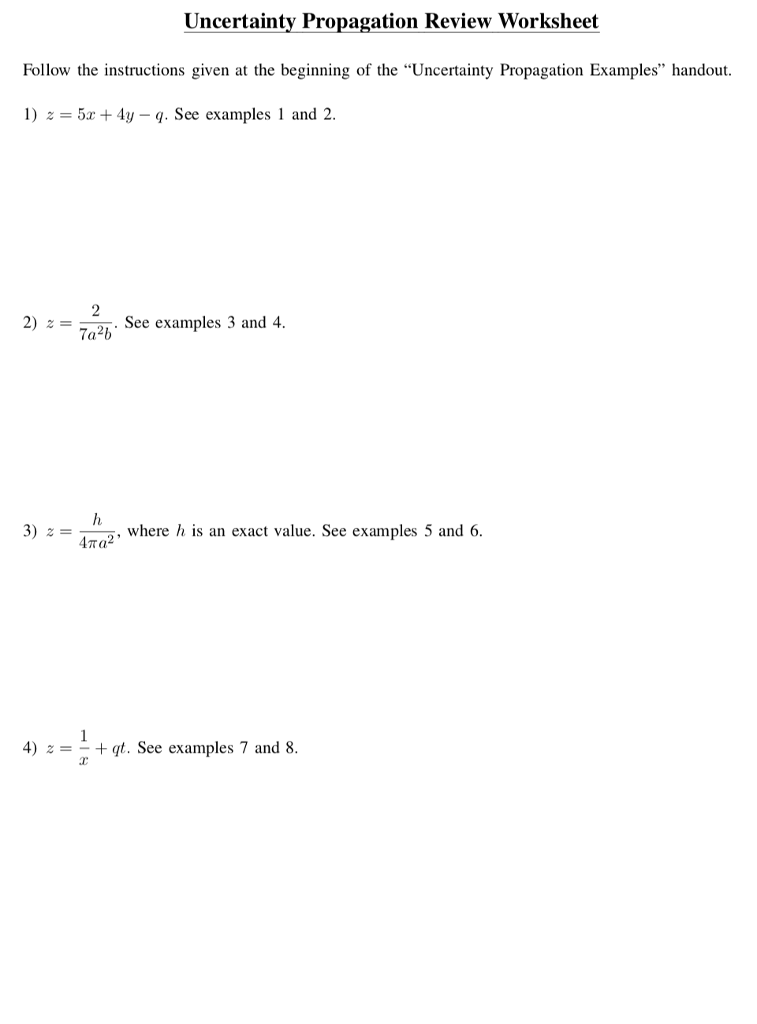 Solved Uncertainty Propagation Examples Instructions * Find | Chegg.com