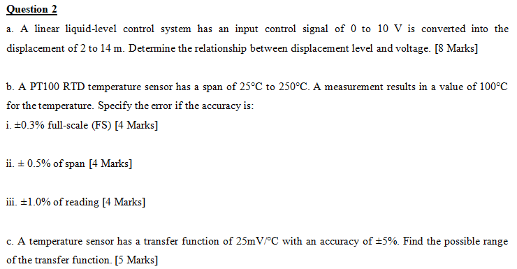 Solved Question 2 a. A linear liquid-level control system | Chegg.com