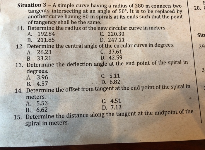 Situation 3 A simple curve having a radius of 280 m | Chegg.com