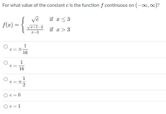Solved For what value of the constant c is the function f | Chegg.com