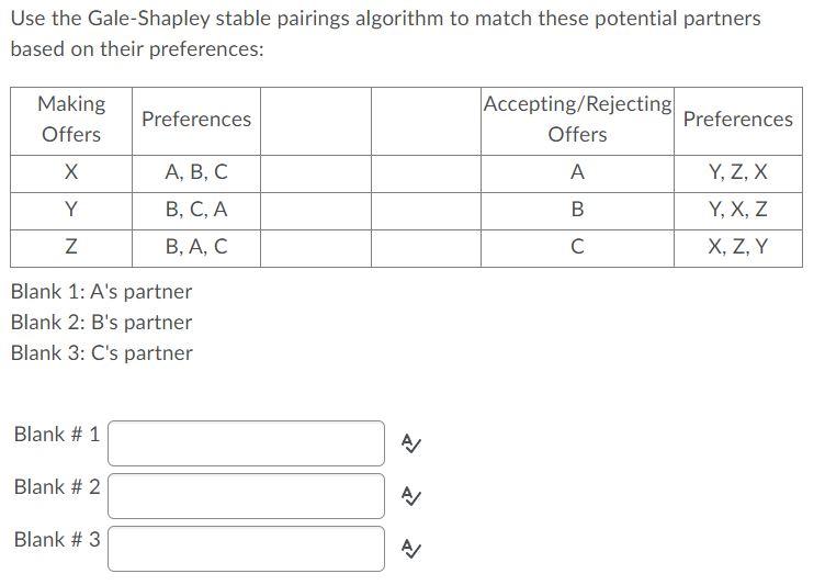 Solved Use the Gale-Shapley stable pairings algorithm to | Chegg.com